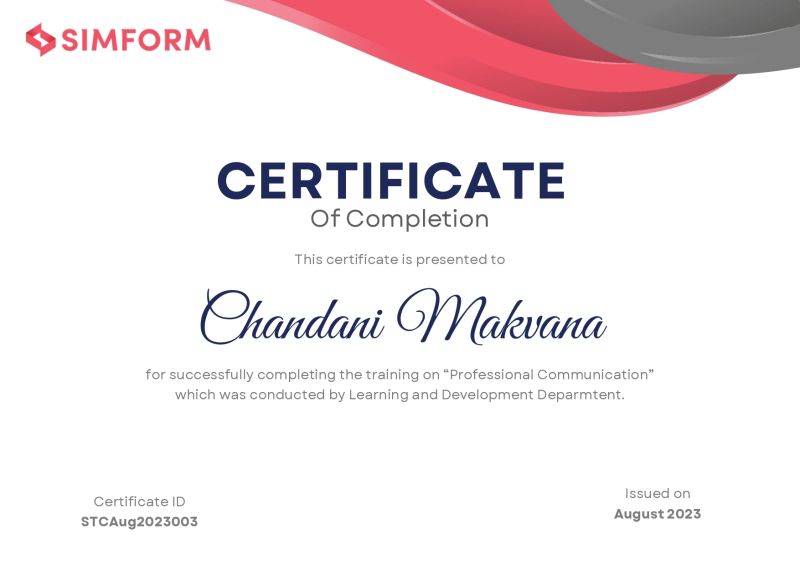 Chandani Makvana on LinkedIn: #simform #certification #clientcommunication Chandani Makvana on LinkedIn: #simform #certification #clientcommunication