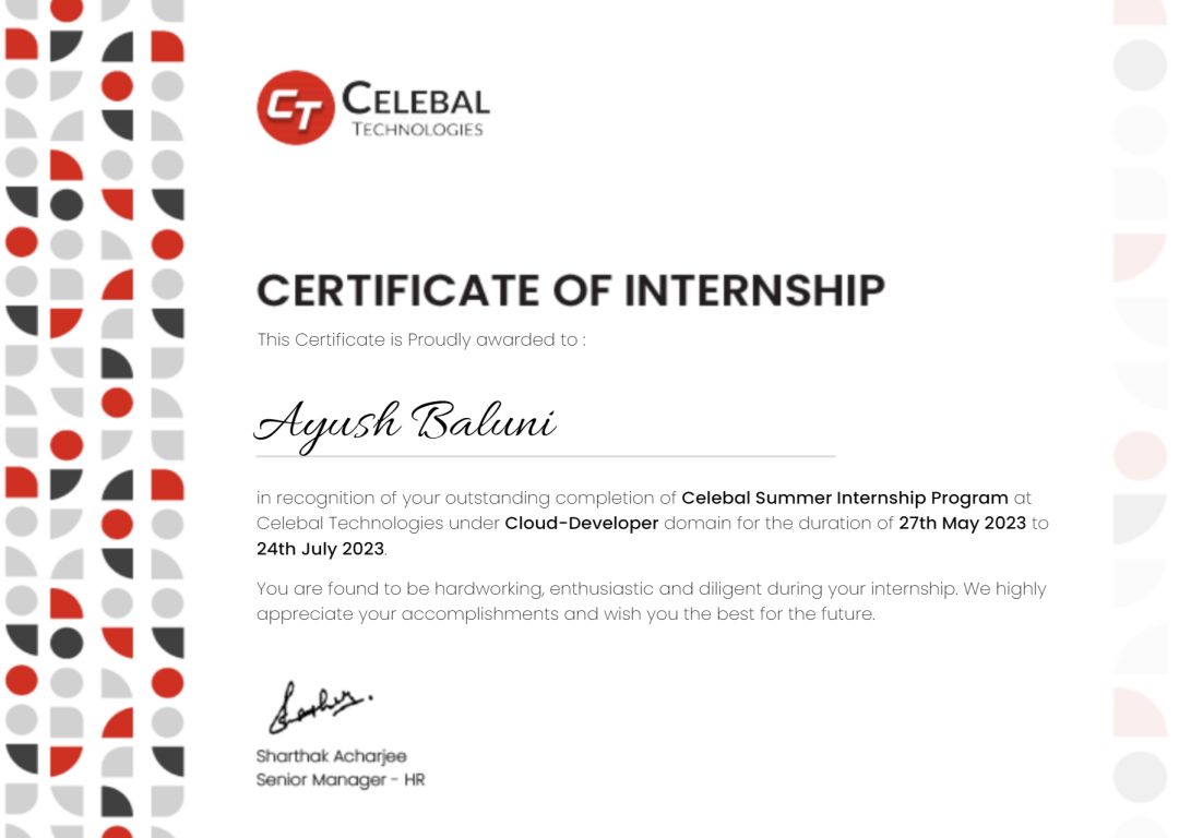 Ayush Baluni on LinkedIn: #intership Ayush Baluni on LinkedIn: #intership