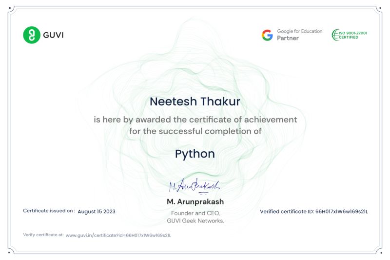 Neetesh Thakur on LinkedIn: #python #guvi Neetesh Thakur on LinkedIn: #python #guvi