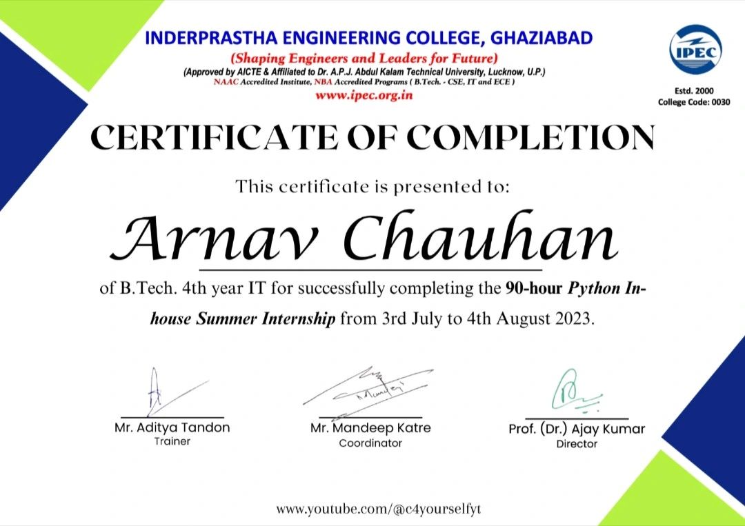 Arnav Chauhan on LinkedIn: #pythoninternship #mentorshipmatters # ... Arnav Chauhan on LinkedIn: #pythoninternship #mentorshipmatters # ...