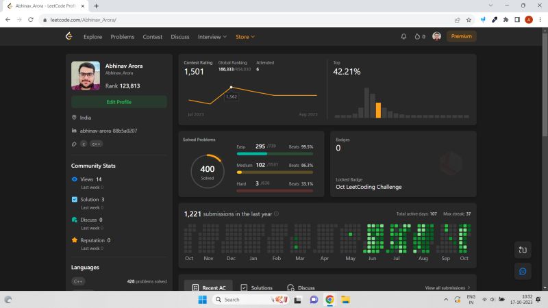 Completed 400 LeetCode questions! | Abhinav Arora posted on the topic ... Completed 400 LeetCode questions! | Abhinav Arora posted on the topic ...