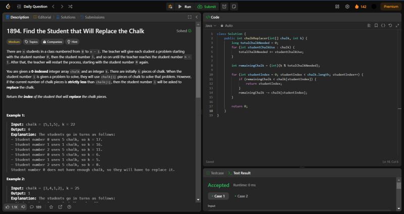 Khushi Agarwal on LinkedIn: #leetcode #chalkproblem #simulation # ... Khushi Agarwal on LinkedIn: #leetcode #chalkproblem #simulation # ...