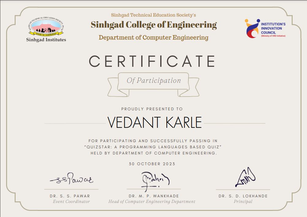 Vedant Karle on LinkedIn: #programming #achievement #techcommunity Vedant Karle on LinkedIn: #programming #achievement #techcommunity