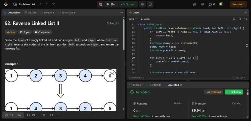 100daysofcode: Reverse Linked List II | Tanmay Kadam posted on the ... 100daysofcode: Reverse Linked List II | Tanmay Kadam posted on the ...