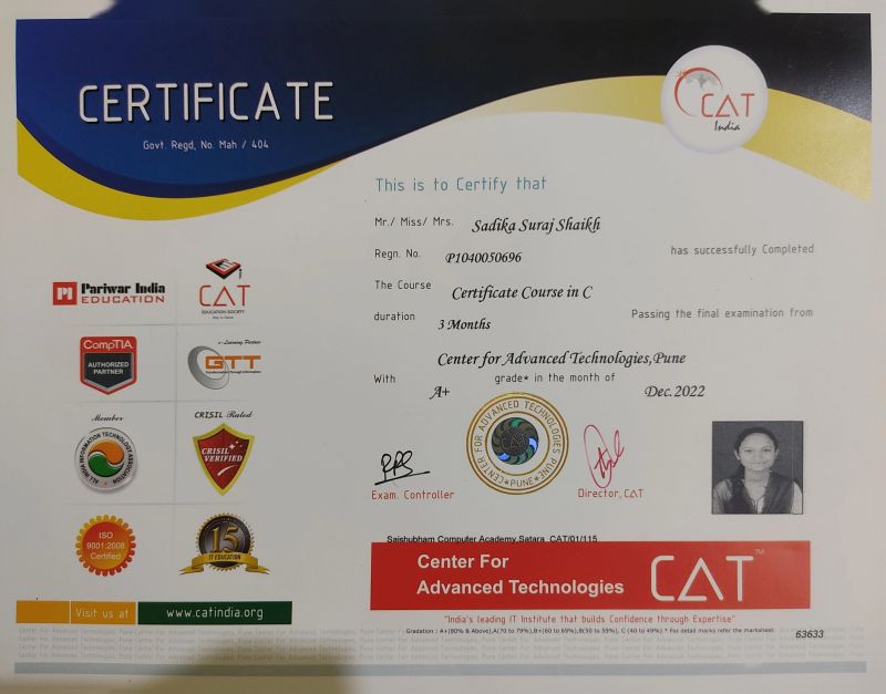 Sadika Shaikh on LinkedIn: successfully completed basic course of c ... Sadika Shaikh on LinkedIn: successfully completed basic course of c ...