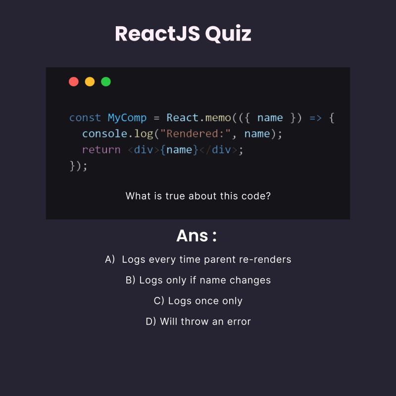 #reactquiz #reactmemo #reactjs #performancetips #learnreact… | Nigam Devani #reactquiz #reactmemo #reactjs #performancetips #learnreact… | Nigam Devani