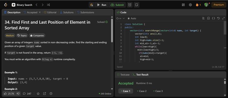 #leetcodechallenge #100daysofcode #binarysearch #sortedarray # ... #leetcodechallenge #100daysofcode #binarysearch #sortedarray # ...
