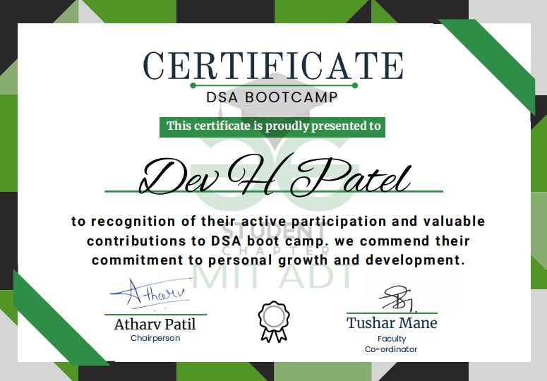 Had attended the DSA bootcamp organised by GeeksforGeeks MITADT Student ... Had attended the DSA bootcamp organised by GeeksforGeeks MITADT Student ...