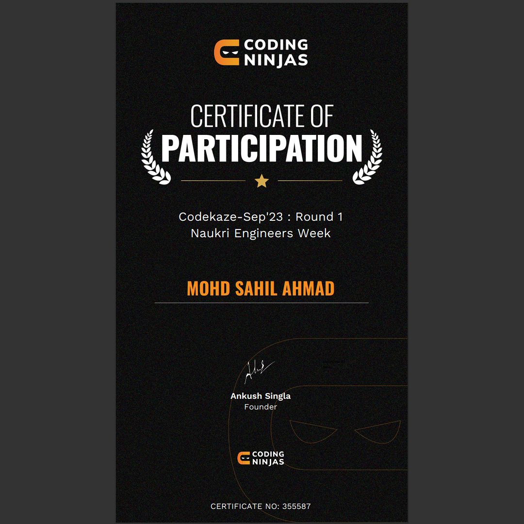 Mohd Sahil Ahmad on LinkedIn: #codingninjas #c #consistency #skills Mohd Sahil Ahmad on LinkedIn: #codingninjas #c #consistency #skills