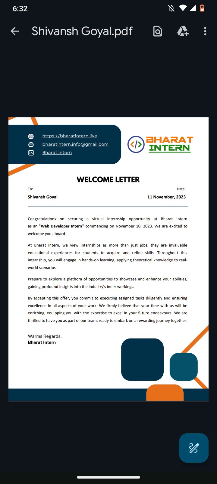 SHIVANSH Goyal on LinkedIn: #intern #bharat #codingi SHIVANSH Goyal on LinkedIn: #intern #bharat #codingi