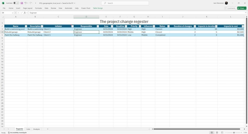 The change request registry in MS Excel Change request register in MS ... The change request registry in MS Excel Change request register in MS ...