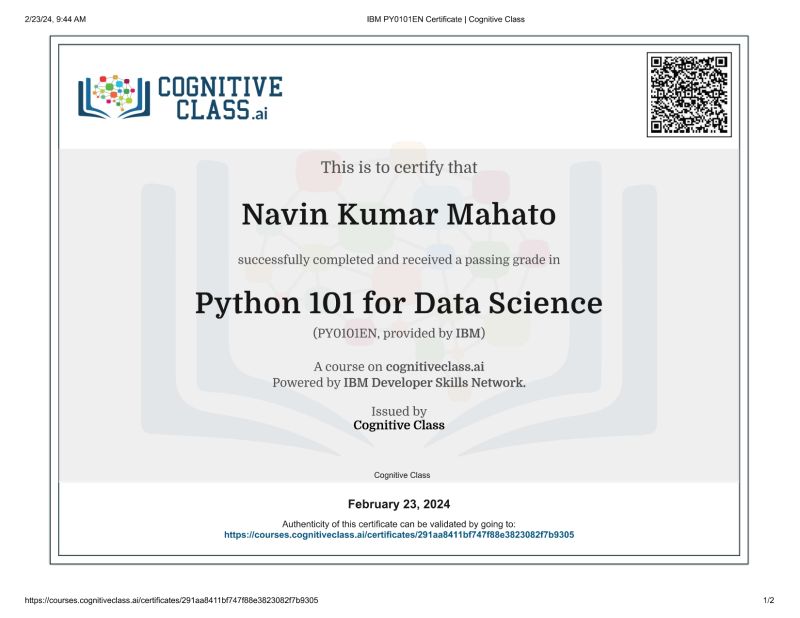 Navin Kumar Mahato on LinkedIn: #datascience #python #ibm #certificate ... Navin Kumar Mahato on LinkedIn: #datascience #python #ibm #certificate ...