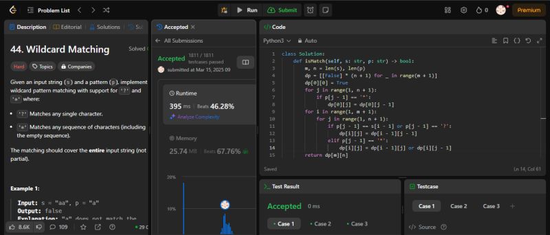 #100daysofcode #leetcode #dynamicprogramming #wildcardmatching # ... #100daysofcode #leetcode #dynamicprogramming #wildcardmatching # ...