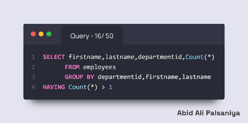 Abid Ali Palsaniya on LinkedIn: #sqlquery #dataanalytics #sql # ... Abid Ali Palsaniya on LinkedIn: #sqlquery #dataanalytics #sql # ...