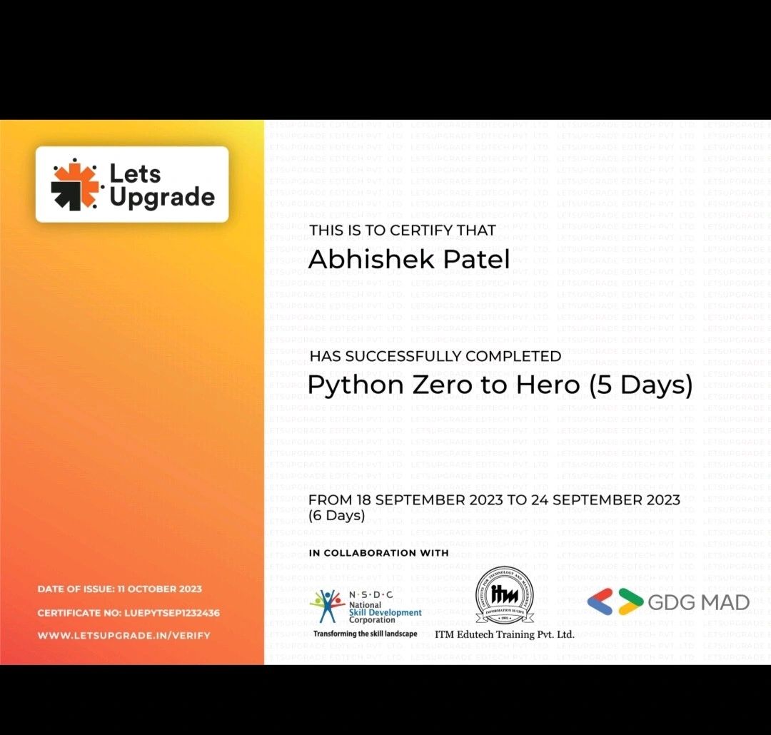 Abhishek Patel on LinkedIn: #python #letsupgrade #gdgmad Abhishek Patel on LinkedIn: #python #letsupgrade #gdgmad