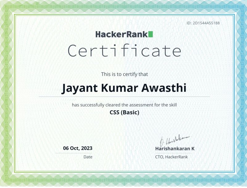 JAYANT KUMAR AWASTHI on LinkedIn: #csscertificate #hackerrank #webdesign JAYANT KUMAR AWASTHI on LinkedIn: #csscertificate #hackerrank #webdesign