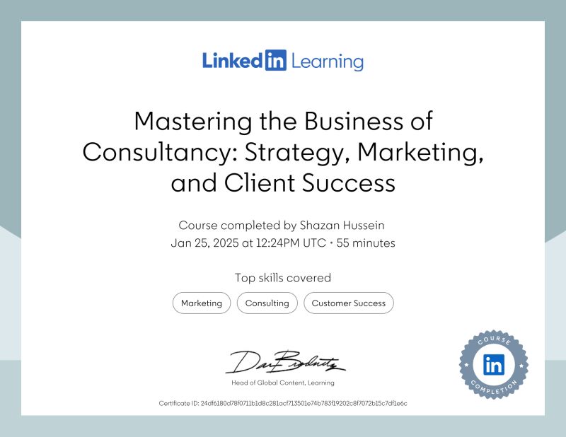 Shazan Hussein on LinkedIn: Certificate of Completion Shazan Hussein on LinkedIn: Certificate of Completion