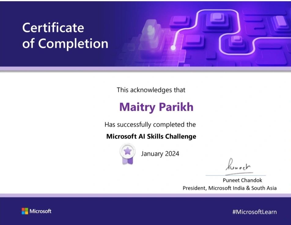Maitry Parikh on LinkedIn: Completed a level of Microsoft AI Skills ... Maitry Parikh on LinkedIn: Completed a level of Microsoft AI Skills ...