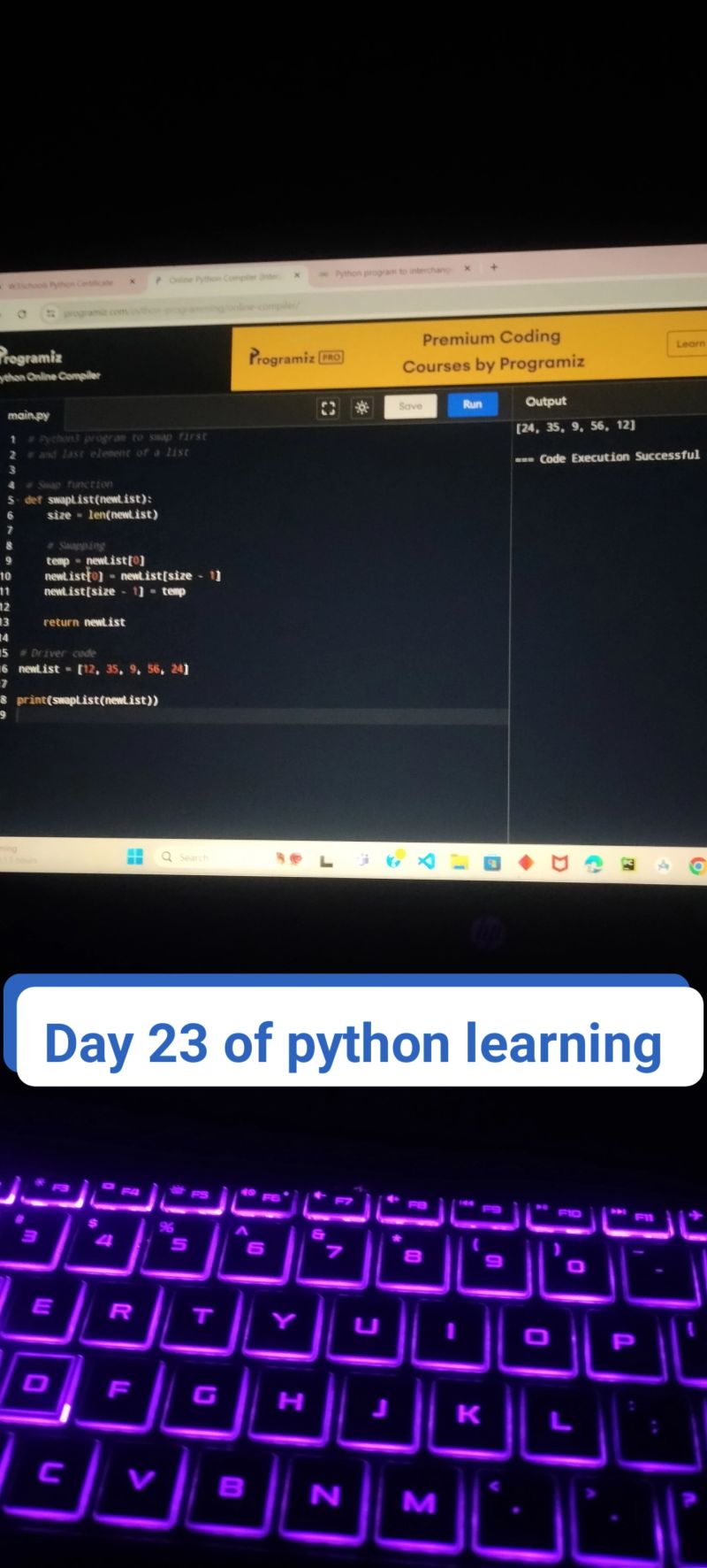 Python learning challenge: Swapping first and last elements | Vansh ... Python learning challenge: Swapping first and last elements | Vansh ...