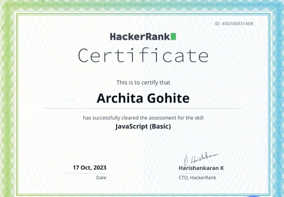 Archita Gohite on LinkedIn: #javascript #webdevelopment #certification Archita Gohite on LinkedIn: #javascript #webdevelopment #certification