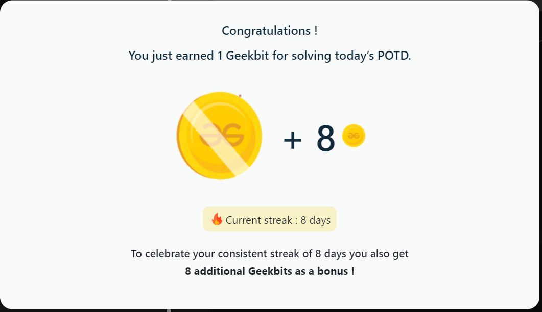 Day 8 of #100DaysOfCode: Solved GeeksforGeeks problem | Ganesh Shete ... Day 8 of #100DaysOfCode: Solved GeeksforGeeks problem | Ganesh Shete ...