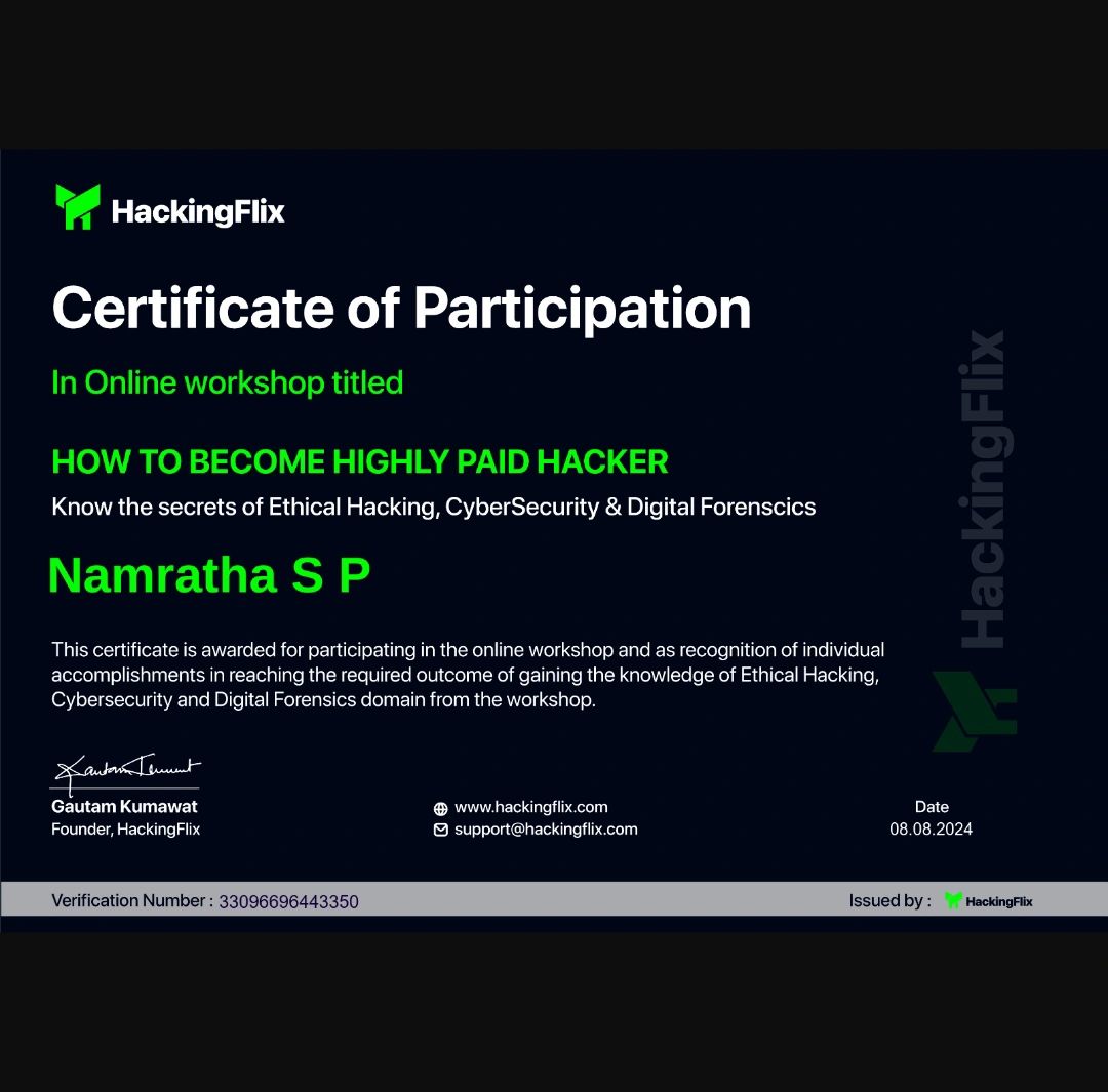 Namratha S P on LinkedIn: #cybersecurity #ethicalhacking # ... Namratha S P on LinkedIn: #cybersecurity #ethicalhacking # ...