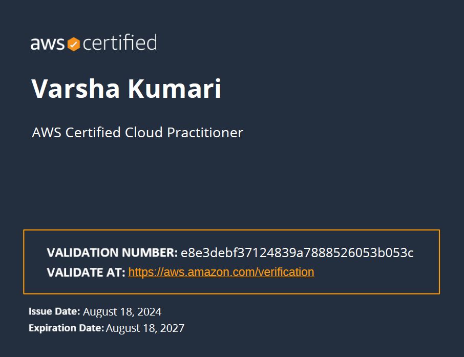 Varsha Kumari on LinkedIn: #aws #cloudpractitioner #cloudcomputing # ... Varsha Kumari on LinkedIn: #aws #cloudpractitioner #cloudcomputing # ...