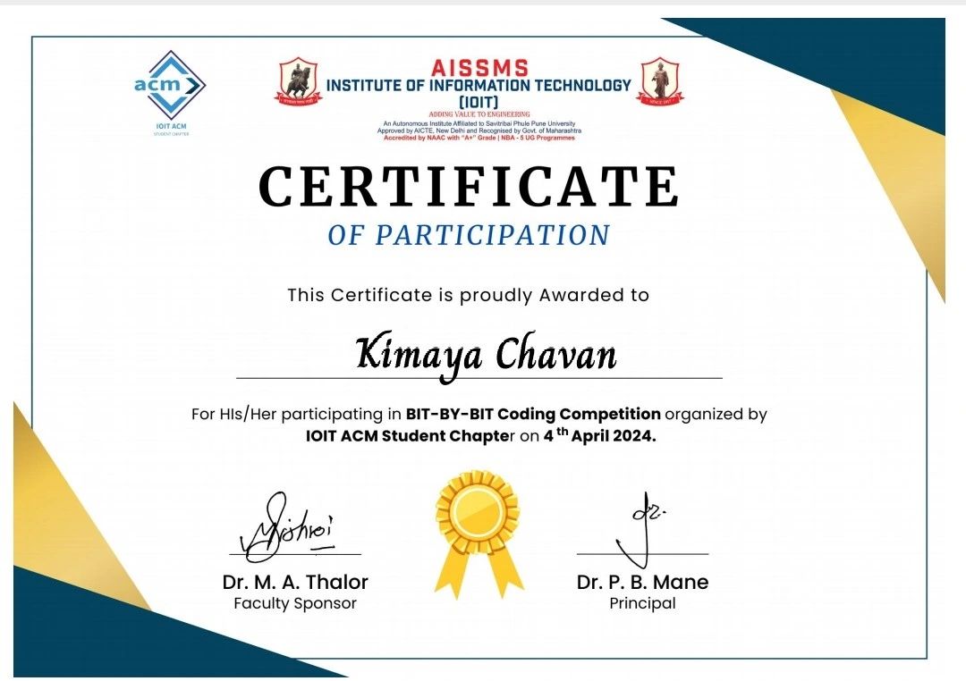 Kimaya Chavan on LinkedIn: #ioitacm Kimaya Chavan on LinkedIn: #ioitacm