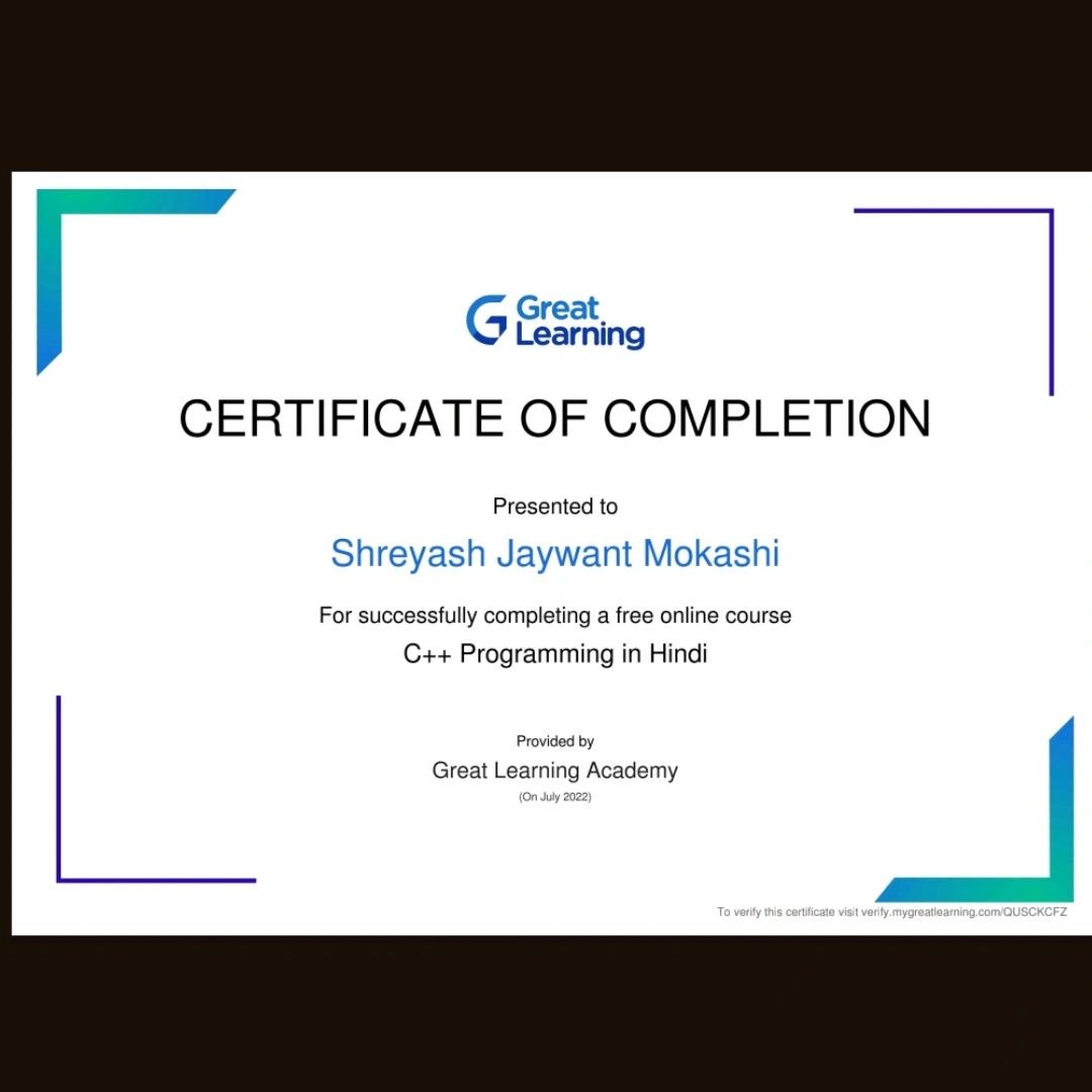 Shreyash Mokashi on LinkedIn: #cppprogramming #certification # ... Shreyash Mokashi on LinkedIn: #cppprogramming #certification # ...