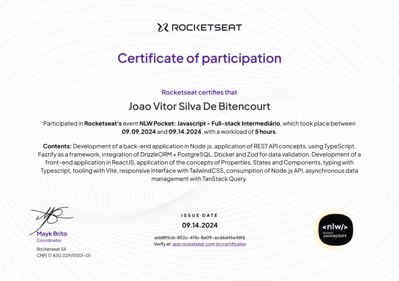 João Vitor Silva de Bitencourt on LinkedIn: Completing the JavaScript ... João Vitor Silva de Bitencourt on LinkedIn: Completing the JavaScript ...