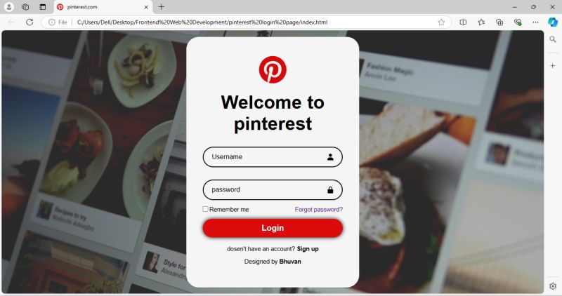 🌟Excited to share my latest project : A Pinterest-inspired login page ... 🌟Excited to share my latest project : A Pinterest-inspired login page ...