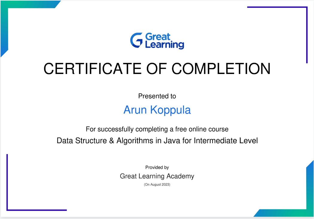 Koppula Arun on LinkedIn: DSA in Java certification Koppula Arun on LinkedIn: DSA in Java certification