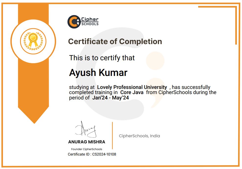 Ayush Kumar on LinkedIn: #java #certification #cipherschools #coding # ... Ayush Kumar on LinkedIn: #java #certification #cipherschools #coding # ...