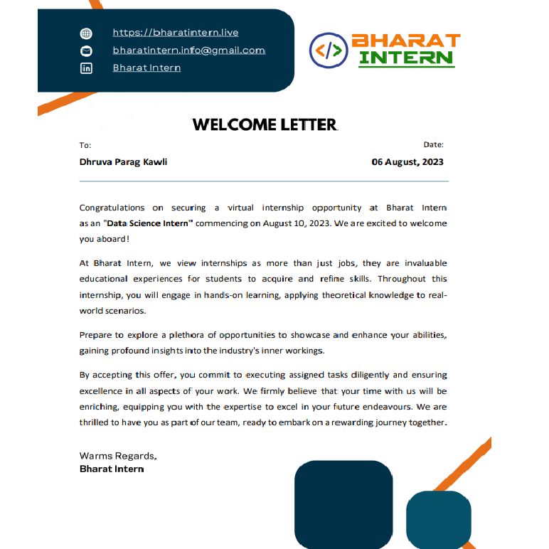 Dhruva Kawli on LinkedIn: #intern #datascience #bharatintern Dhruva Kawli on LinkedIn: #intern #datascience #bharatintern
