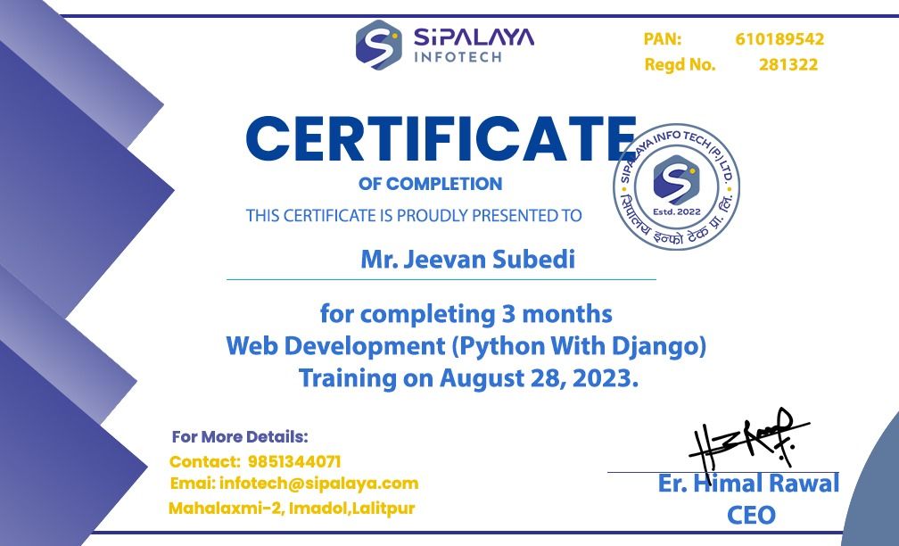 Jeevan Subedi on LinkedIn: #python #django #newskills Jeevan Subedi on LinkedIn: #python #django #newskills