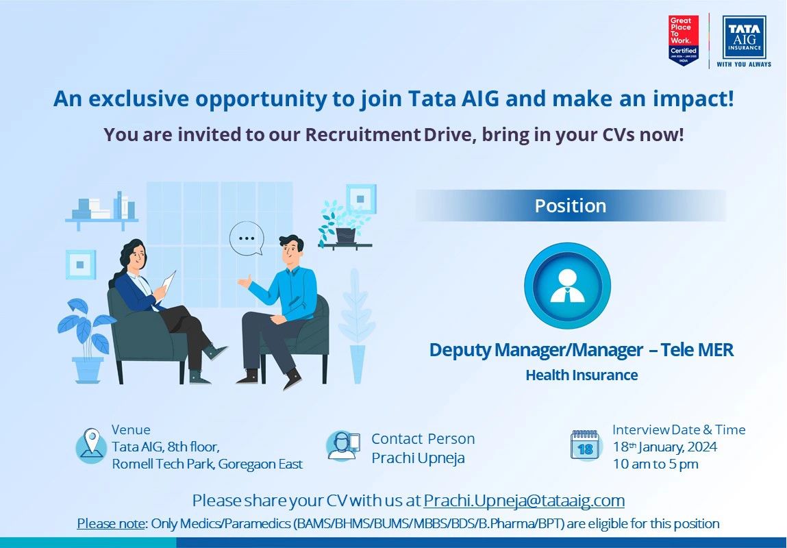 Dr. Gaurav Paul on LinkedIn: Hiring opportunity at Tata AIG!! Dr. Gaurav Paul on LinkedIn: Hiring opportunity at Tata AIG!!