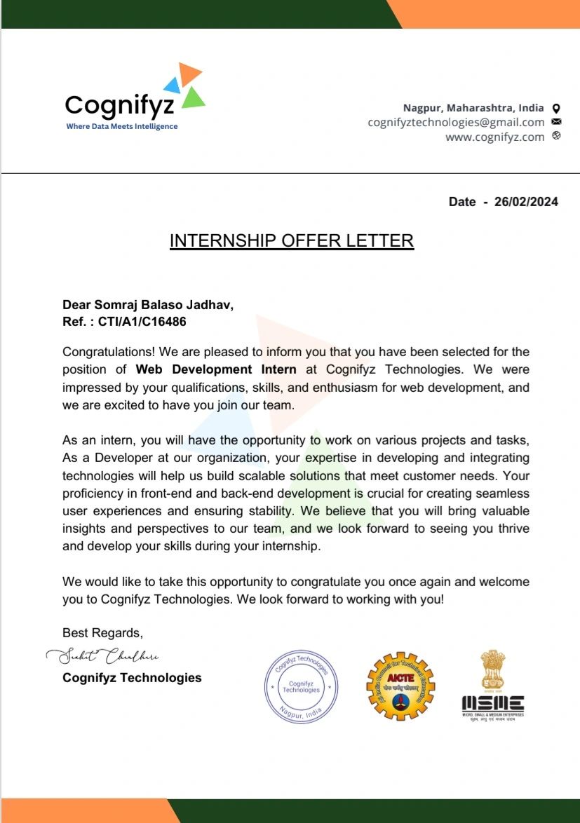 Somraj Jadhav on LinkedIn: #newbeginnings #webdevelopment #internship # ... Somraj Jadhav on LinkedIn: #newbeginnings #webdevelopment #internship # ...