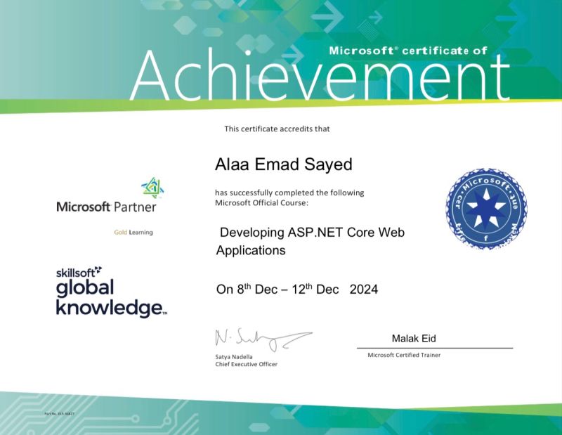 Alaa Emad on LinkedIn: #aspnetcore #webdevelopment #certification # ... Alaa Emad on LinkedIn: #aspnetcore #webdevelopment #certification # ...