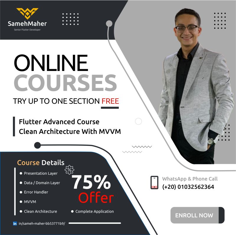 Sameh Maher on LinkedIn: #flutter #course #onlinecourses #flutterdev # ... Sameh Maher on LinkedIn: #flutter #course #onlinecourses #flutterdev # ...