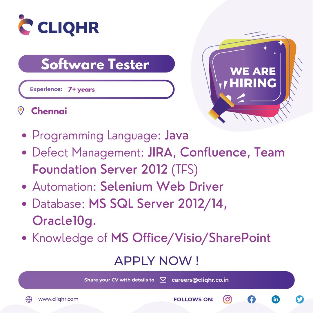 CLIQHR Recruitment Services on LinkedIn: #hiring #softwaretester # ... CLIQHR Recruitment Services on LinkedIn: #hiring #softwaretester # ...
