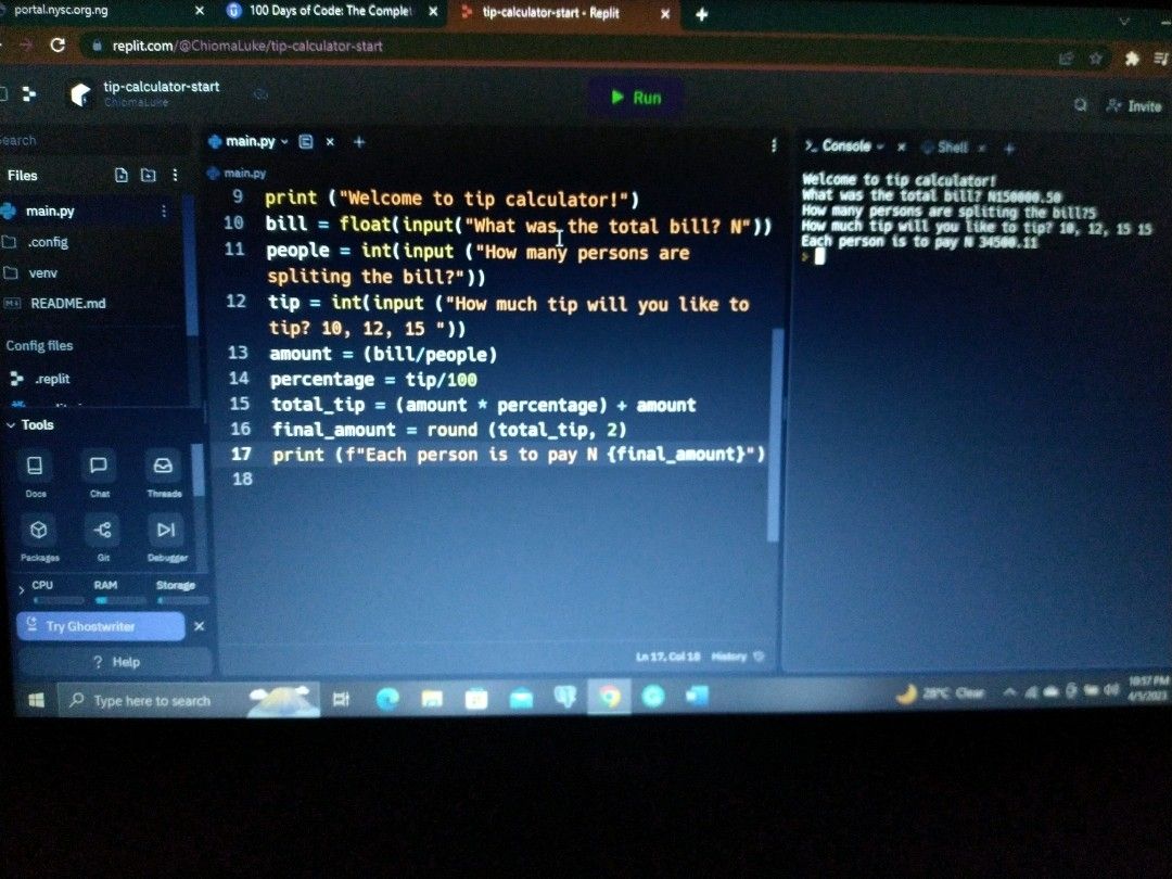 #100daysofcode #python #programming | Chioma Luke #100daysofcode #python #programming | Chioma Luke