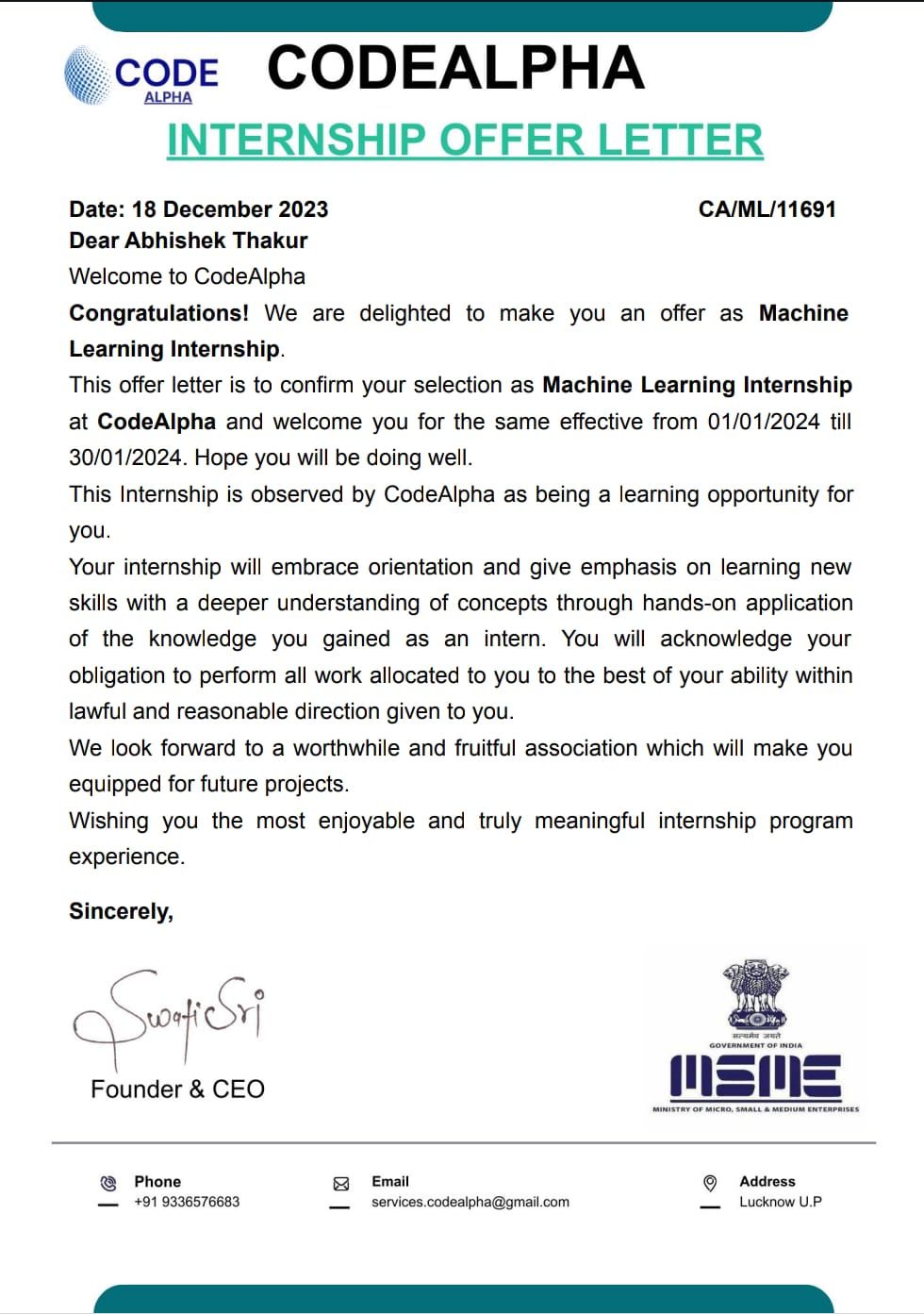 Abhishek Thakur on LinkedIn: #codealpha #internship #techadventure # ... Abhishek Thakur on LinkedIn: #codealpha #internship #techadventure # ...