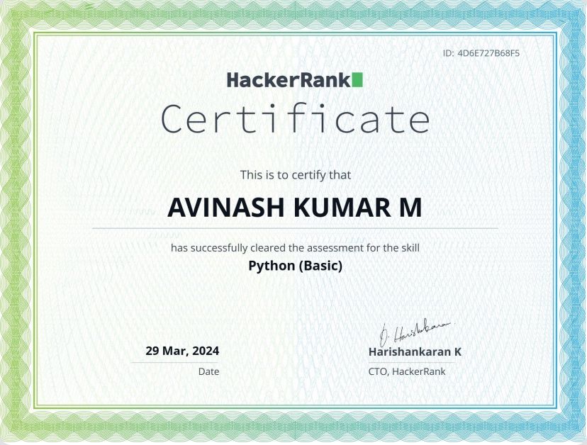 Passed Python Basics on HackerRank! | Avinash Kumar M posted on the ... Passed Python Basics on HackerRank! | Avinash Kumar M posted on the ...