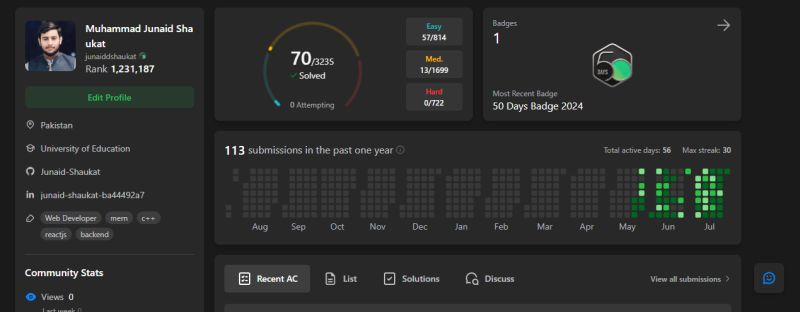 Junaid Shaukat on LinkedIn: Excited to share that I have solved 70 ... Junaid Shaukat on LinkedIn: Excited to share that I have solved 70 ...
