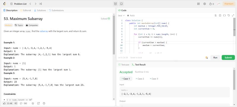 Balaji Devargudi on LinkedIn: Day 28 DSA LeetCode 53. Maximum Subarray ... Balaji Devargudi on LinkedIn: Day 28 DSA LeetCode 53. Maximum Subarray ...