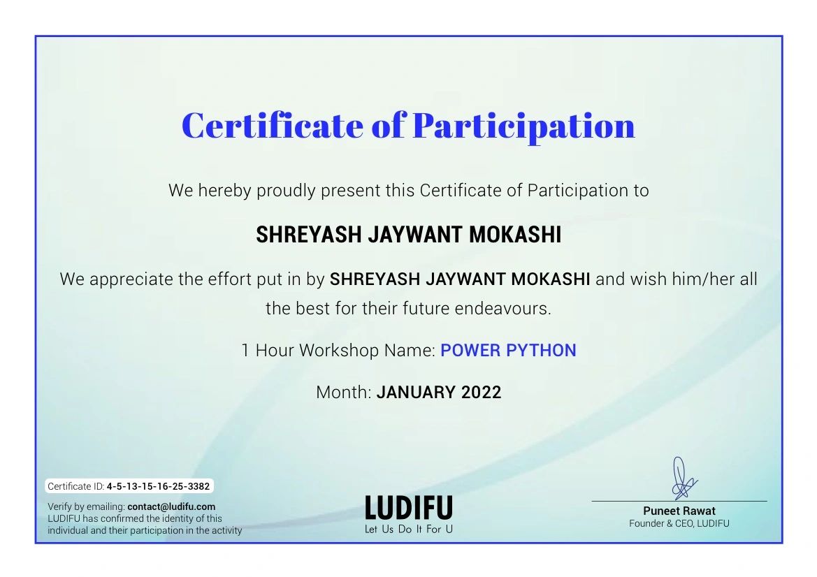 Shreyash Mokashi on LinkedIn: #pythonprogramming #certification # ... Shreyash Mokashi on LinkedIn: #pythonprogramming #certification # ...