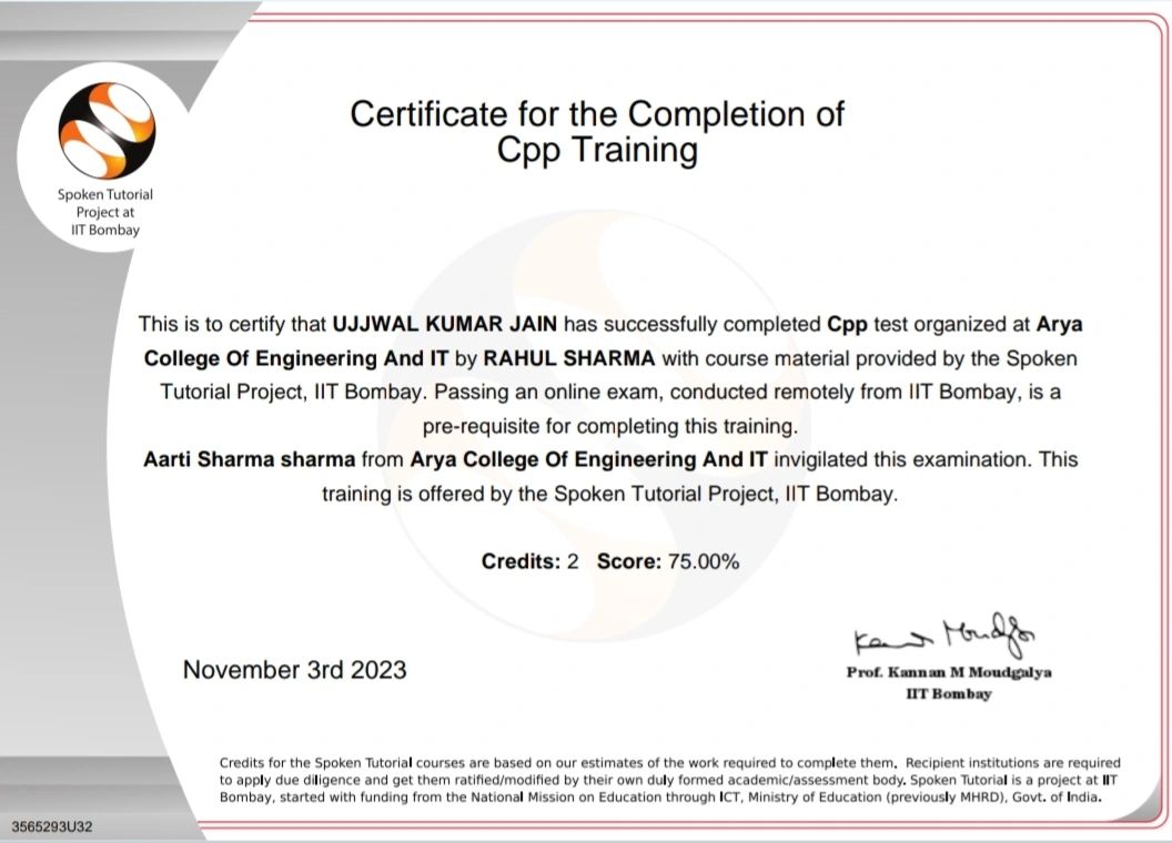 Ujjwal Jain on LinkedIn: #iitbombay #aryacollege #cpp Ujjwal Jain on LinkedIn: #iitbombay #aryacollege #cpp