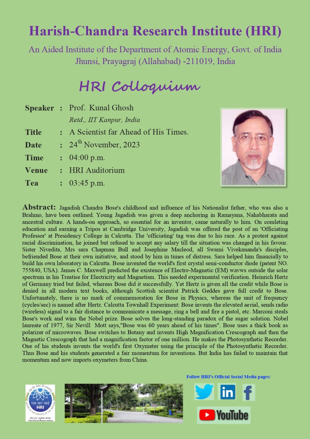 Harish-Chandra Research Institute (HRI) Allahabad (Prayagraj) on ... Harish-Chandra Research Institute (HRI) Allahabad (Prayagraj) on ...