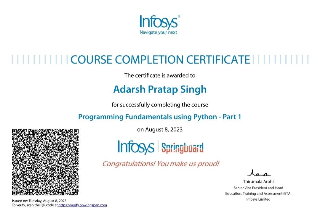 Adarsh Pratap Singh on LinkedIn: #infosysspringboard # ... Adarsh Pratap Singh on LinkedIn: #infosysspringboard # ...