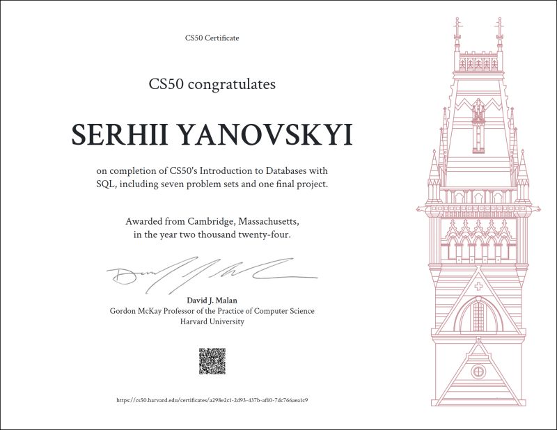 Sergiusz Janowski on LinkedIn: CS50's Introduction to Databases with ... Sergiusz Janowski on LinkedIn: CS50's Introduction to Databases with ...